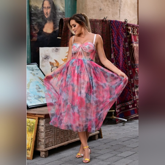 Bella Barnett | Dresses | Bella Barnett New Xl Pink Floral Midi Dress ...